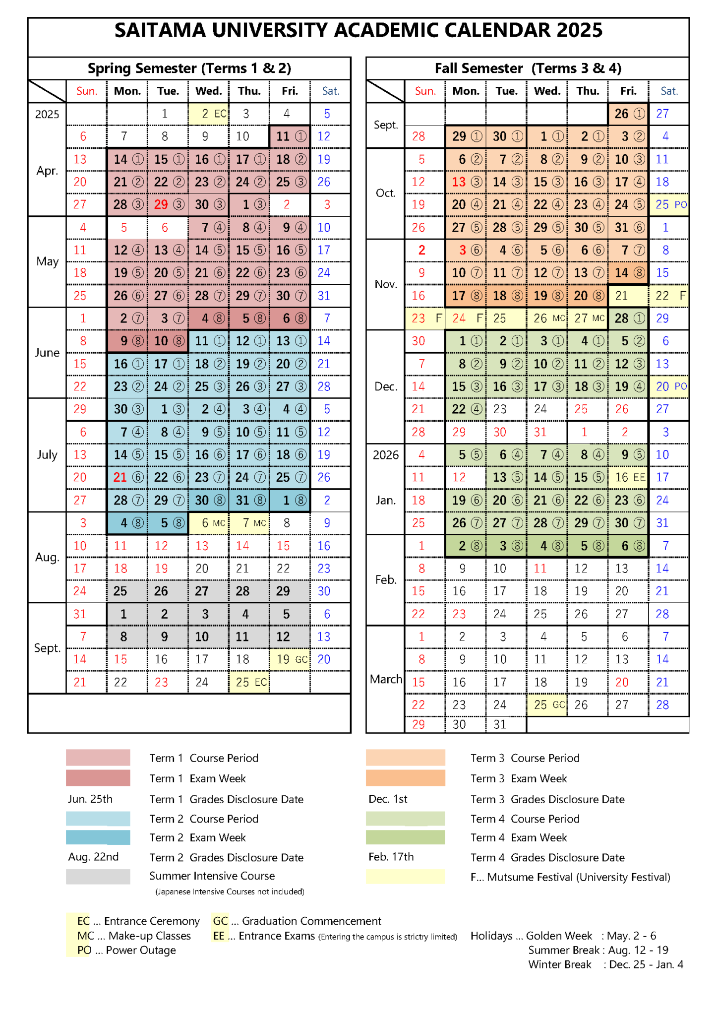 Academic Calendar | Saitama University